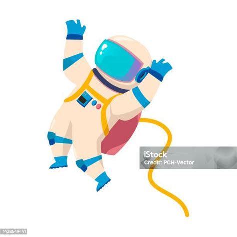Astronaut Character Exploring Outer Space Vector Illustration Of Spaceman Cartoon Cosmonaut In