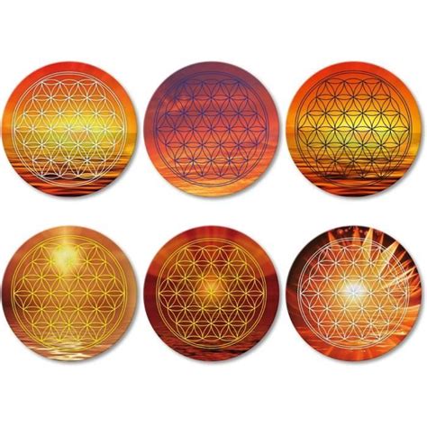 M 3A Lot De 6 Sous Verres Ronds En Verre Motif Fleur De Vie Dans Une