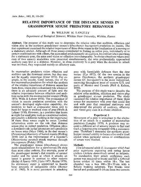 Pdf Relative Importance Of The Distance Senses In Grasshopper Mouse