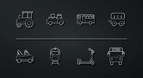 세트 라인 트랙터 견인 트럭 와일드 웨스트 덮여 마차 스쿠터 기차와 철도 배달 버스와 아이콘 벡터 견인에 대한 스톡 벡터 아트 및 기타 이미지 Istock