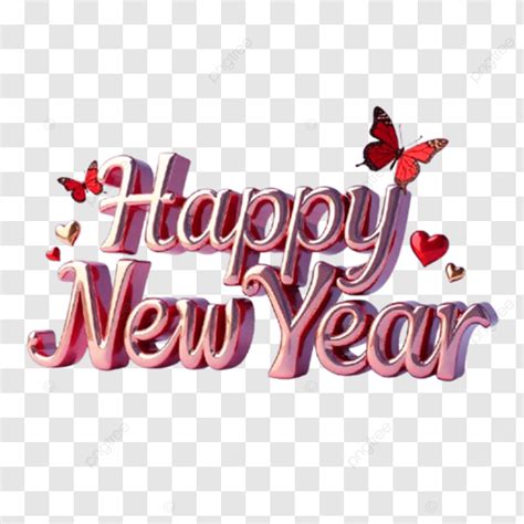 나비와 하트가 있는 3d 광택 새해 디자인 새해 복 많이 받으세요 3d 광택 텍스트 우아한 타이포그래피 2025 Png