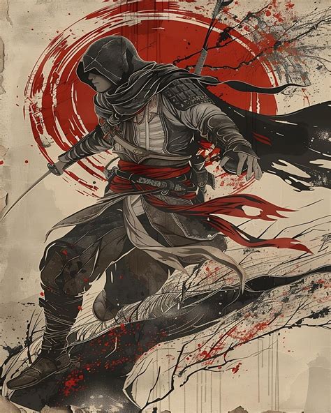 Traditional Japanese Style Assassin Wall Art Digital Print Painting