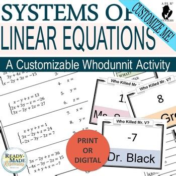 Solving X Systems Of Equations Customizable Scavenger Hunt Print Digital