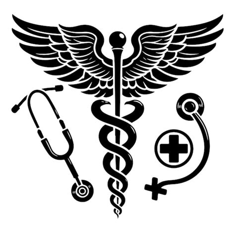 Símbolo De Saúde Caduceus Ilustração Vetorial Da Silhueta De Asclepius