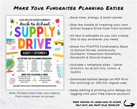 Back To School Supply Drive Flyer Template Editable Classroom Donation