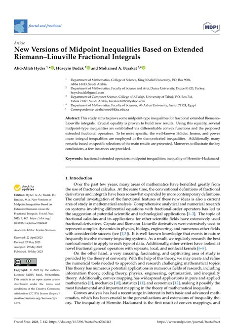 Pdf New Versions Of Midpoint Inequalities Based On Extended Riemannliouville Fractional Integrals
