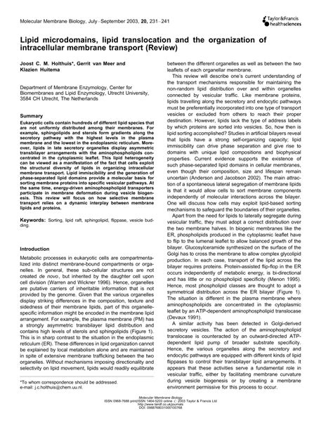 Pdf Lipid Microdomains Lipid Translocation And The Organization Of