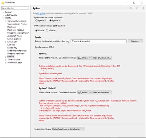 Python With Windows Anaconda Environment Pyinitialize Can Not Initialize Knime Extensions