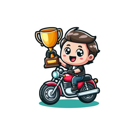 Счастливый милый маленький мальчик с трофеем иллюстрация мультфильма Премиум Ai
