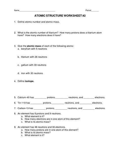 Structure Of The Atom Worksheet