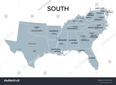 South Census Region United States America Stock Vector Royalty Free