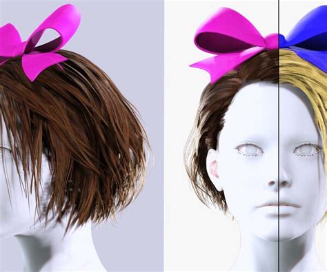 Artstation Female Bob Hair With Rebbons Bow Low Poly Game Assets