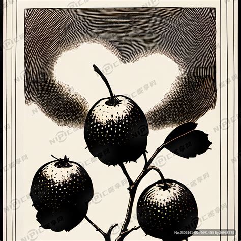 Ai创作图山楂 线条黑白版画 昵图网