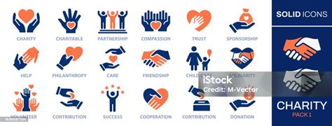 자선 아이콘이 설정되었습니다 손 기부금 하트 화합 등의 컬렉션 벡터 그림입니다 어떤 색상으로도 쉽게 변경할 수 있습니다 아이콘에 대한 스톡 벡터 아트 및 기타 이미지