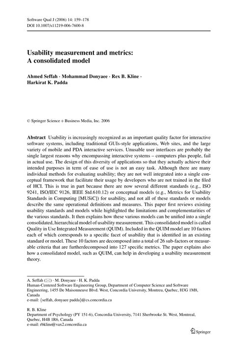 Pdf Usability Measurement And Metrics A Consolidated Model