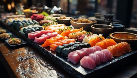 Free Photo Freshness On Plate Seafood Sashimi Nigiri Maki Sushi Rice