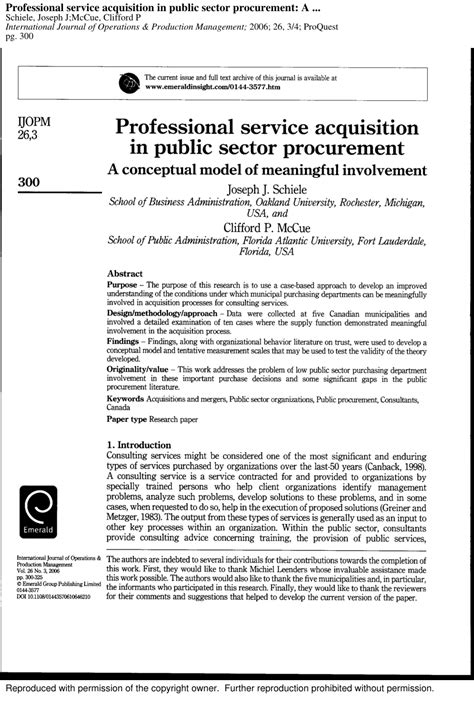 Pdf Professional Service Acquisition In Public Sector Procurement A Conceptual Model Of