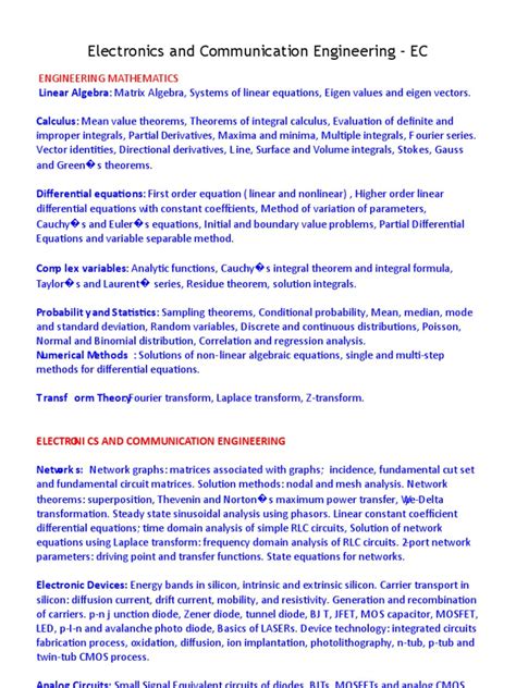 Gate Electronics And Communication Engineering Syllabus Pdf Matrix Mathematics Integral