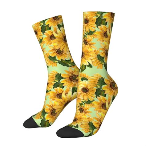 Abstract Sunflower Stockings Female Striped Print Socks Soft Kawaii