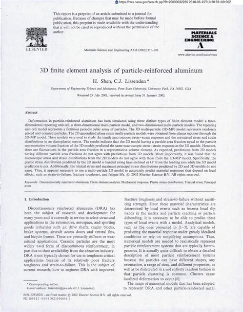 Pdf 3d Finite Element Analysis Of Particle Reinforced Aluminum · These Models Were Used To