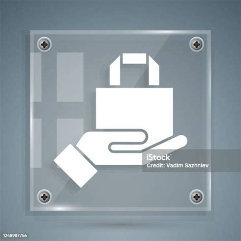 흰색 온라인 주문 및 회색 배경에 고립 된 패스트 푸드 배달 아이콘 정사각형 유리 패널 벡터 일러스트레이션 개념에 대한 스톡 벡터 아트 및 기타 이미지 Istock