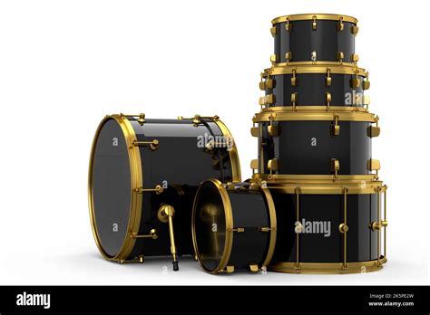 Set Of Realistic Drums Or Drumset On White Background 3d Render