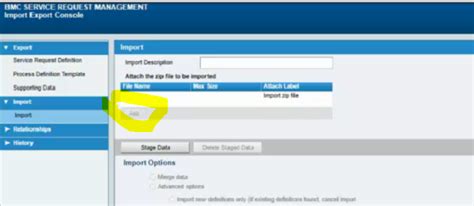 Bmc Service Request Management The Add Button On Srm Import Export Shows Disable Greyed