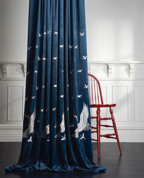 Bird Print Blue Curtain For Living Room Vintage Curtains Etsy