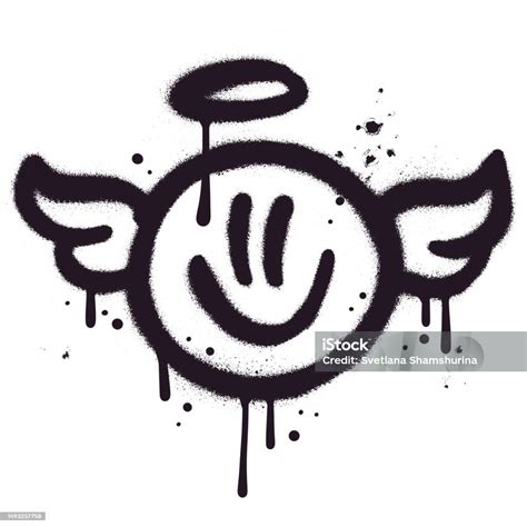 도시 그래피티 스프레이 페인트 천사 미소 이모티콘 90년대 00년대 에어브러시 질감 벡터 그림 그래피티에 대한 스톡 벡터 아트