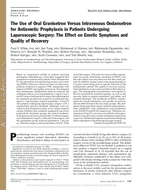 Pdf The Use Of Oral Granisetron Versus Intravenous Ondansetron For Antiemetic Prophylaxis In