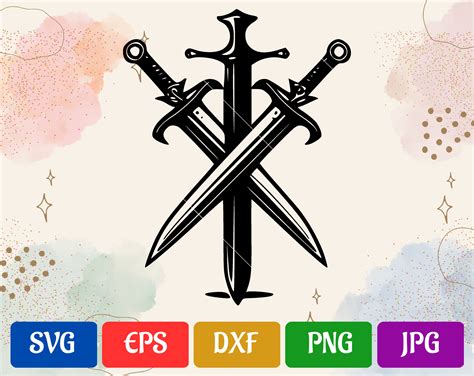 Crossed Swords Svg Black And White Vector Cut File For Cricut Svg