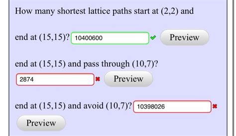 solved how many shortest lattice paths start at 2 2 and