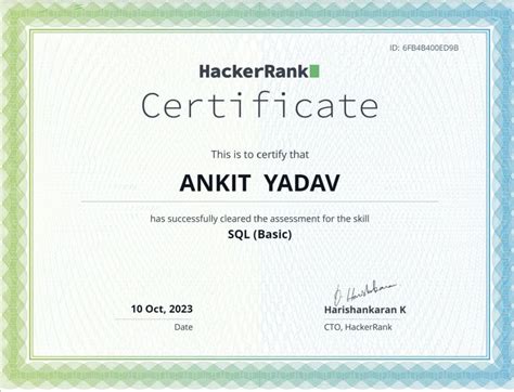 I Earned A Hackerrank Sql Basic Certification Ankit Yadav Posted On The Topic Linkedin