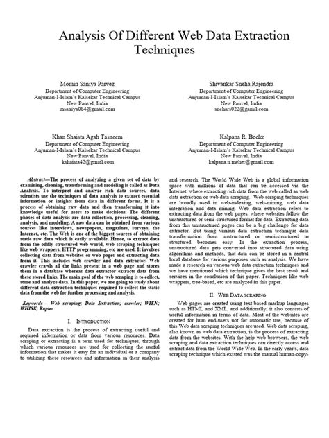 Analysis Of Different Web Data Extraction Techniques Pdf World Wide Web Internet And Web