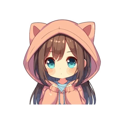 Cute Chibi Anime Girl Wearing Cute Hoodie Vector Style Premium Ai