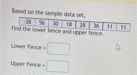 Solved Based On The Sample Data Set Fi Lower Fence Upper Chegg Com