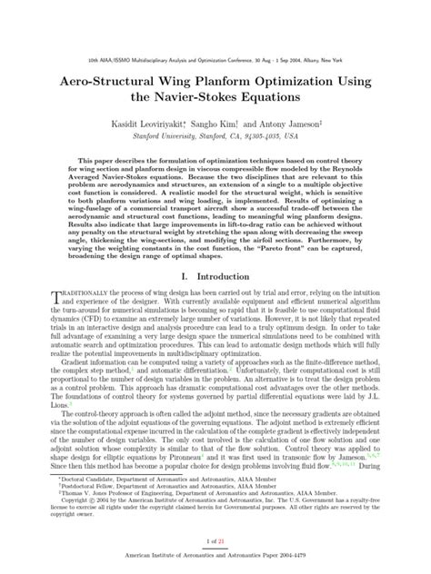 Aero Structural Wing Planform Optimization Using T Pdf Mathematical