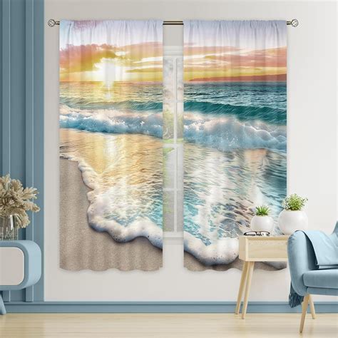 Cinbloo Beach Curtains 42wx63l Inch Rod Pocket Tropical Curtains
