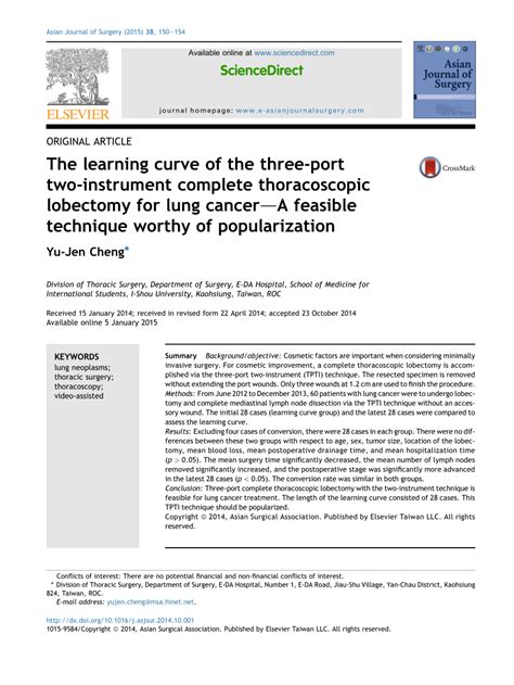 Pdf The Learning Curve Of The Three Port Two Instrument Complete Thoracoscopic Lobectomy For