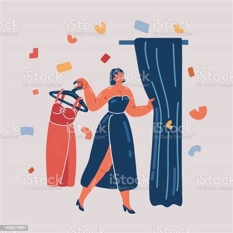 Ilustración De Ilustración Vectorial De La Mujer Probándose Un Vestido