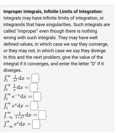 Solved Improper Integrals Infinite Limits Of Integration