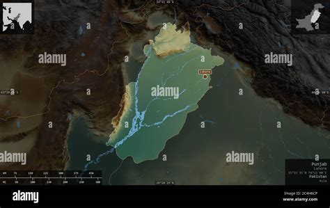 Punjab Province Of Pakistan Colored Relief With Lakes And Rivers