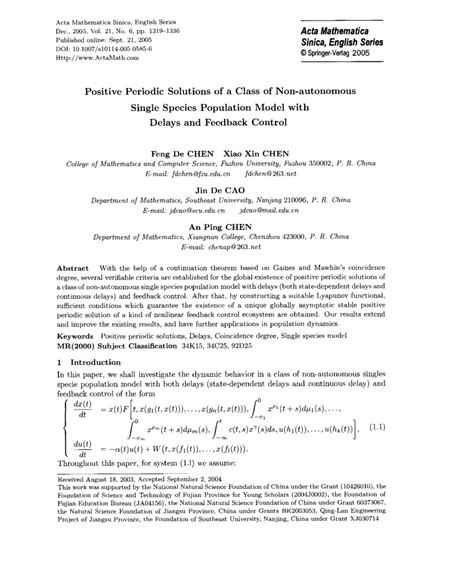 Pdf Positive Periodic Solutions Of A Class Of Nonautonomous Single Species Population Model