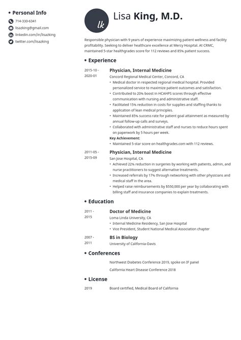 Medical Doctor Resume Examples Tips Md Cv Template Artofit