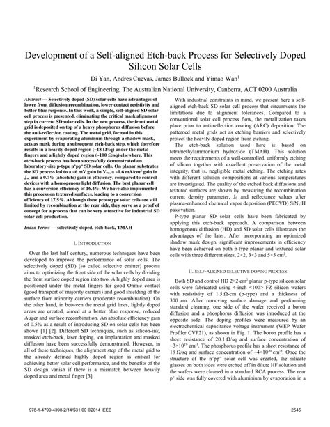 Pdf Development Of A Self Aligned Etch Back Process For Selectively Doped Silicon Solar Cells