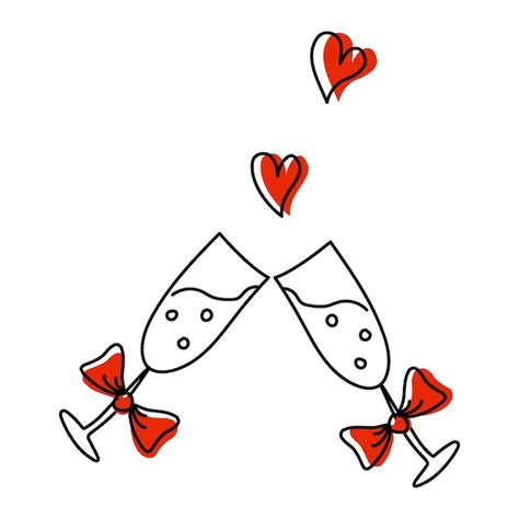 Premium Vector Two Glasses Of Champagne Valentine Doodle Illustration
