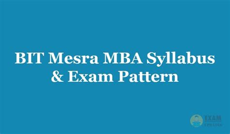 bit mesra mba syllabus pdf 2023 exam papers duration subjects and marking scheme