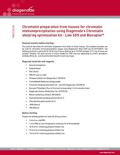 Chromatin Shearing From Tissue Protocol Using Diagenodes Chromatin Shearing Optimization Kit
