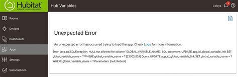 Hub Variables Option On Settings Menu Not Working Error Message