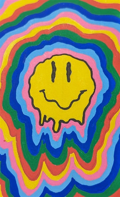 Drippy Smiley Face Trippy Drippy Art Drippy Happy Face Rainbow